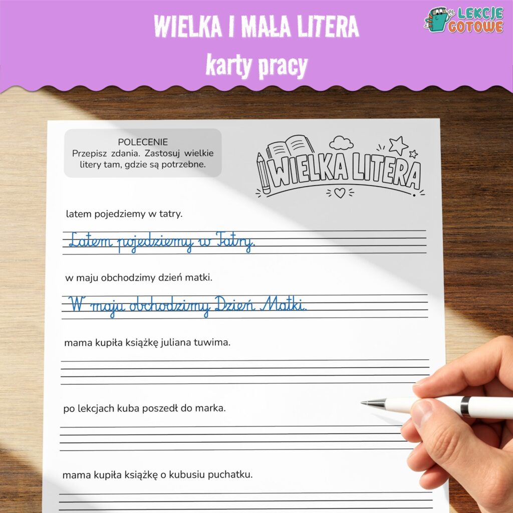 Wielka i mała litera - karty pracy • Do Druku PDF • Lekcje Gotowe